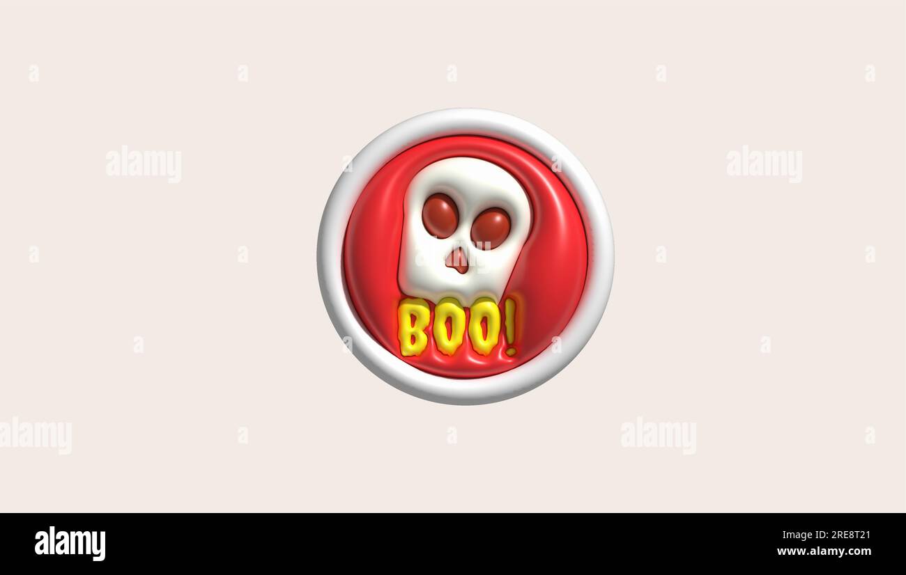 3d illustration, devil skull face icon button and boo letter on ...