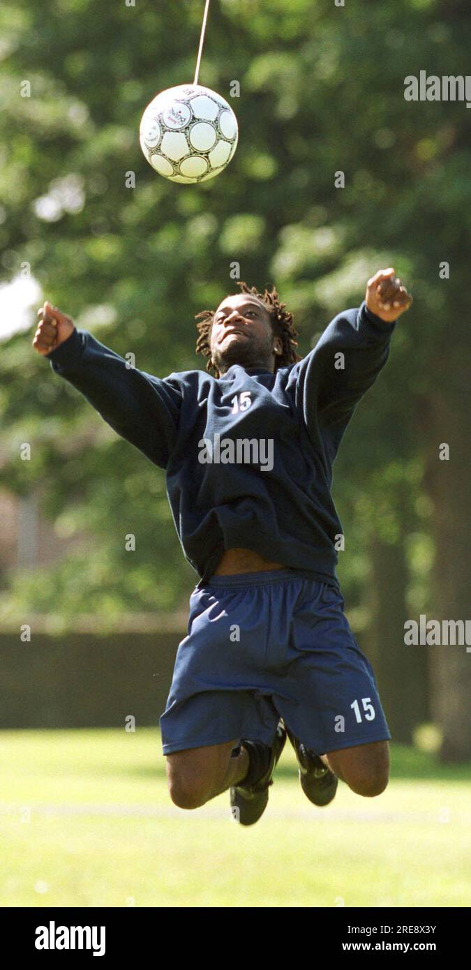 Hearts training at Pinkie , Musselburgh, 23/7/99. Jose Quitongo tries ...