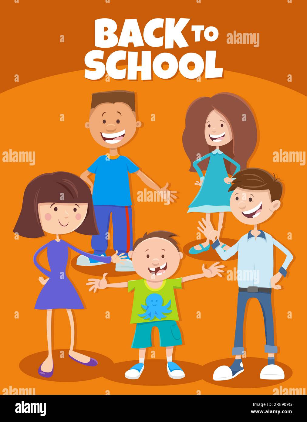 Cartoon illustration of happy elementary age children characters with ...