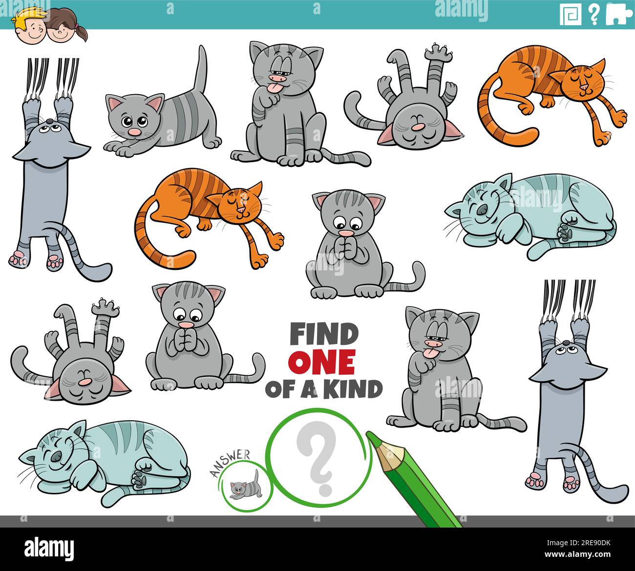 Cartoon illustration of find one of a kind picture educational activity ...