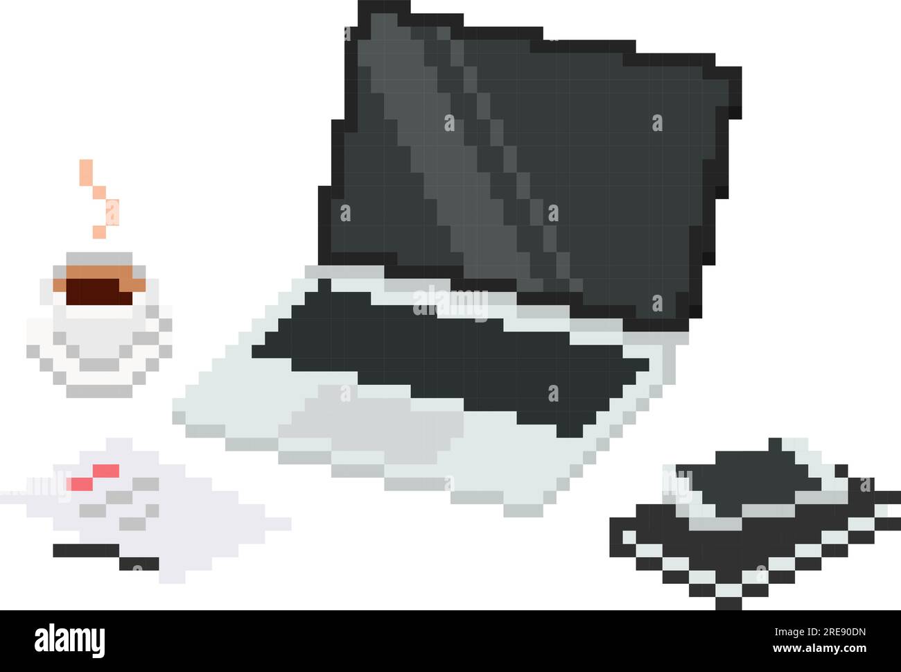 Isometric concept of workplace with laptop, phone coffee and office ...