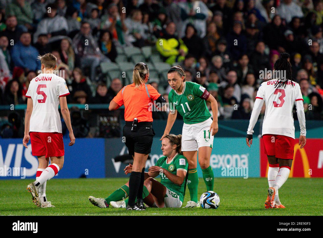 Republic of Ireland's Katie McCabe with team-mate Kyra Carusa after she ...
