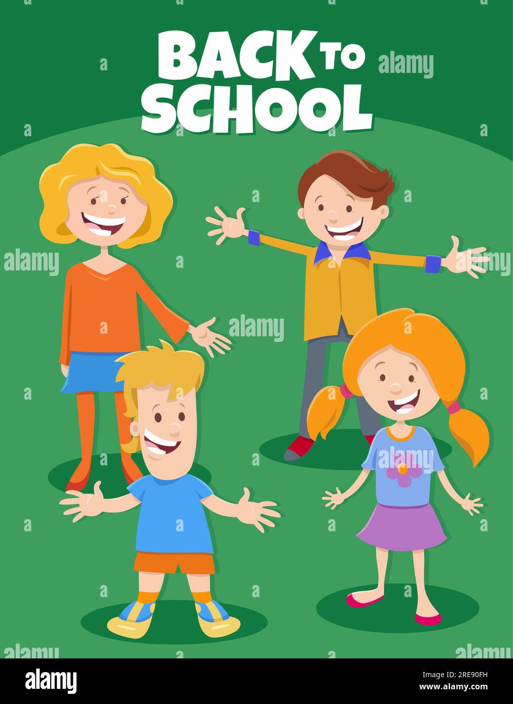 Cartoon illustration of funny elementary age children characters with ...