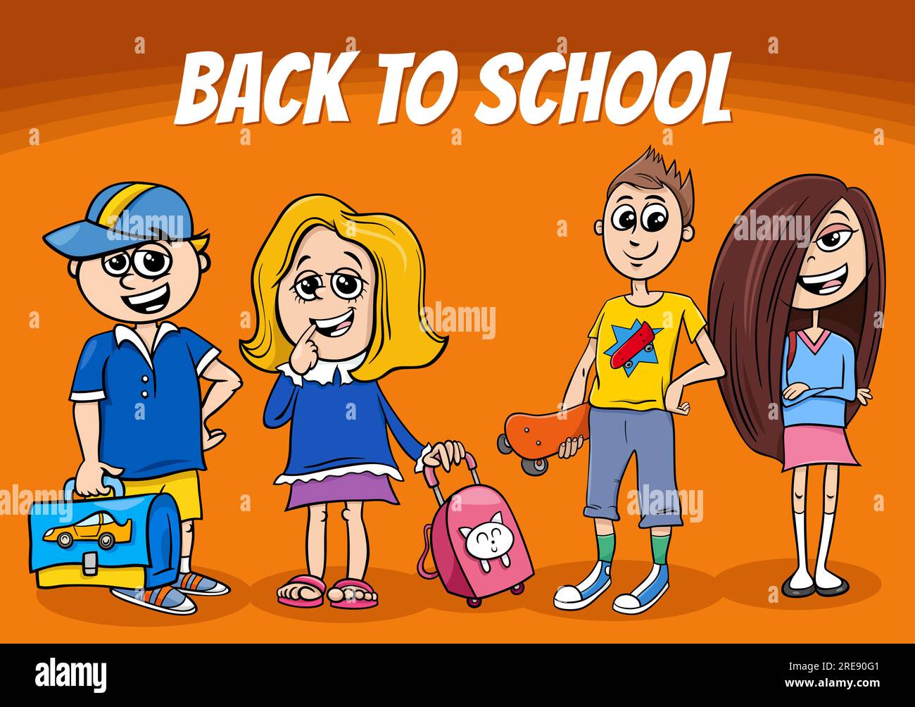 Cartoon illustration of elementary age children characters with Back to ...