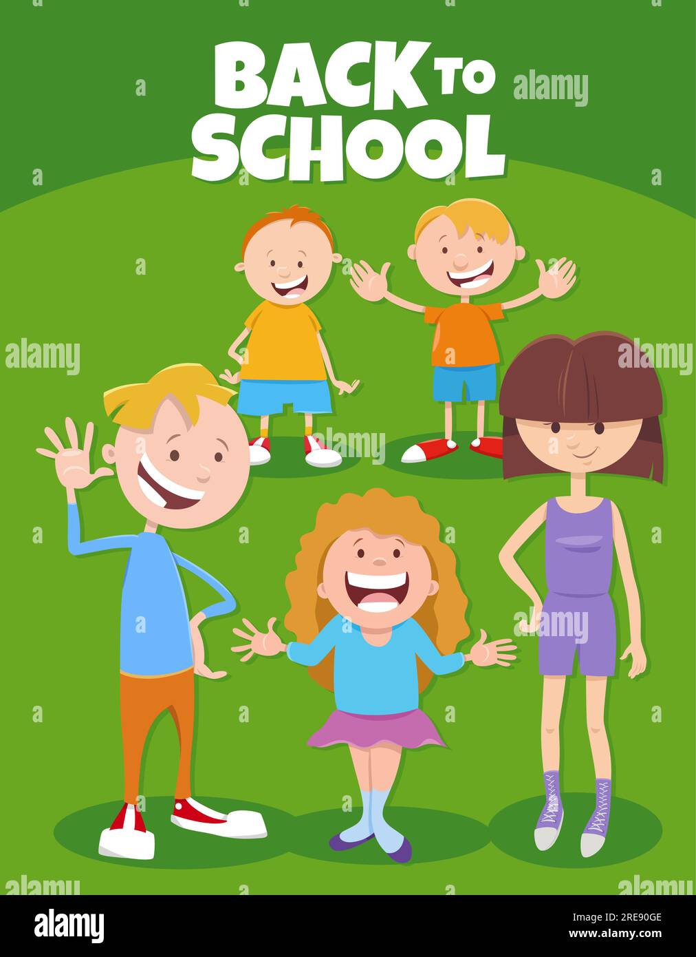 Cartoon illustration of happy elementary age children characters with ...