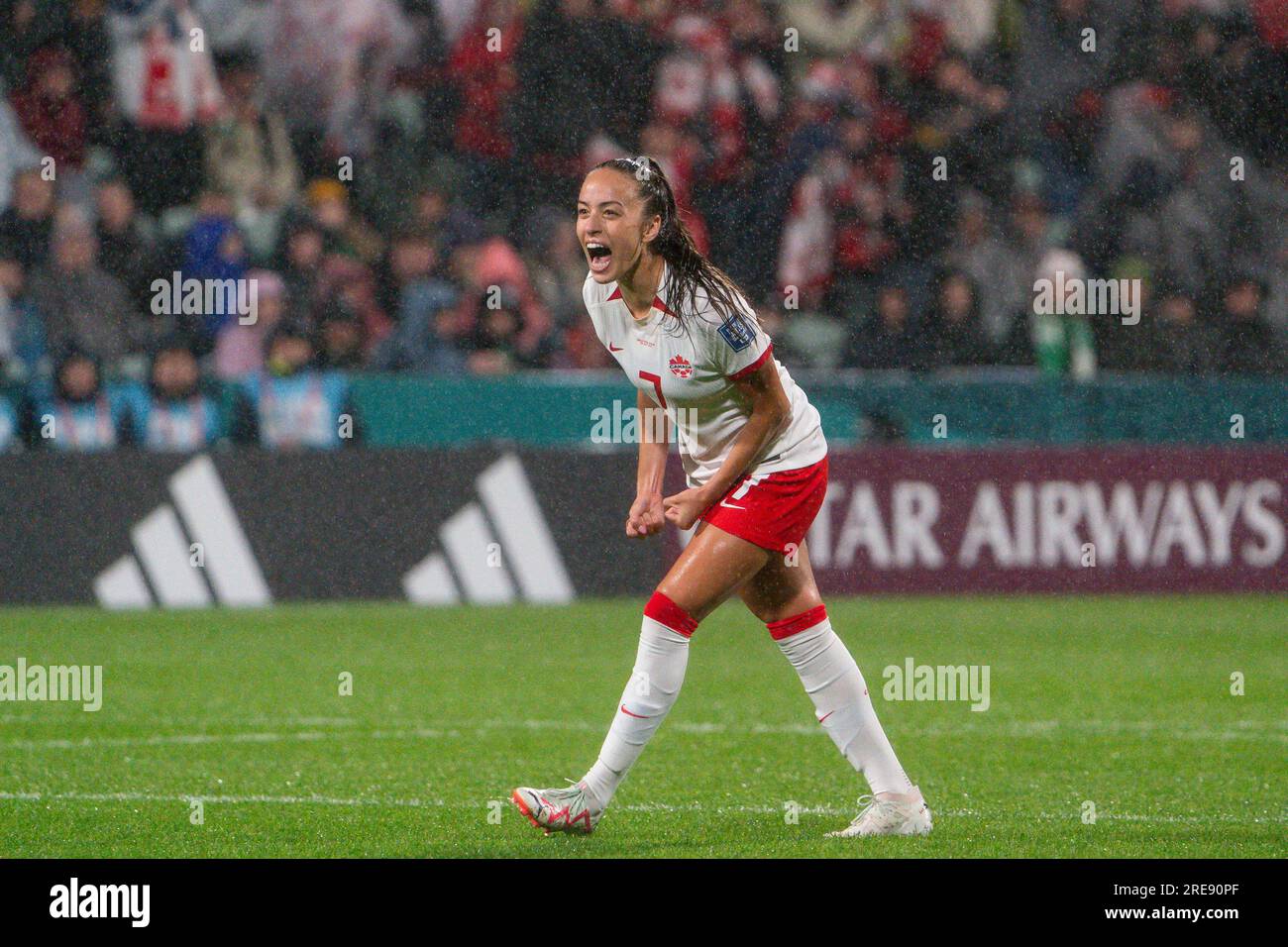 Canada’s Julia Grosso celebrates their side's second goal of the game ...