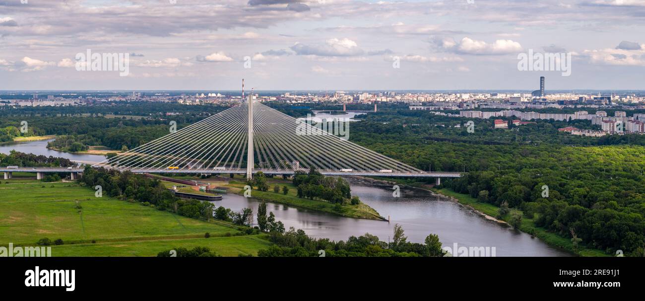 Aerial panorama of Odra river, Redzinski bridge and Wroclaw city Stock ...