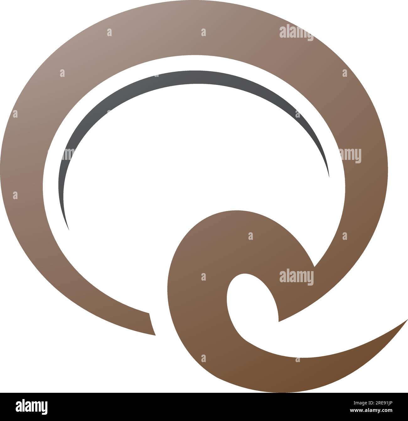 Brown and Black Hook Shaped Letter Q Icon on a White Background Stock ...