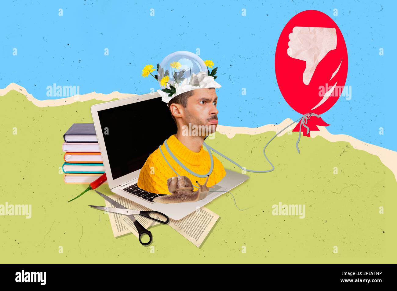 Composite collage of funny young guy stupid student unhappy learning ...