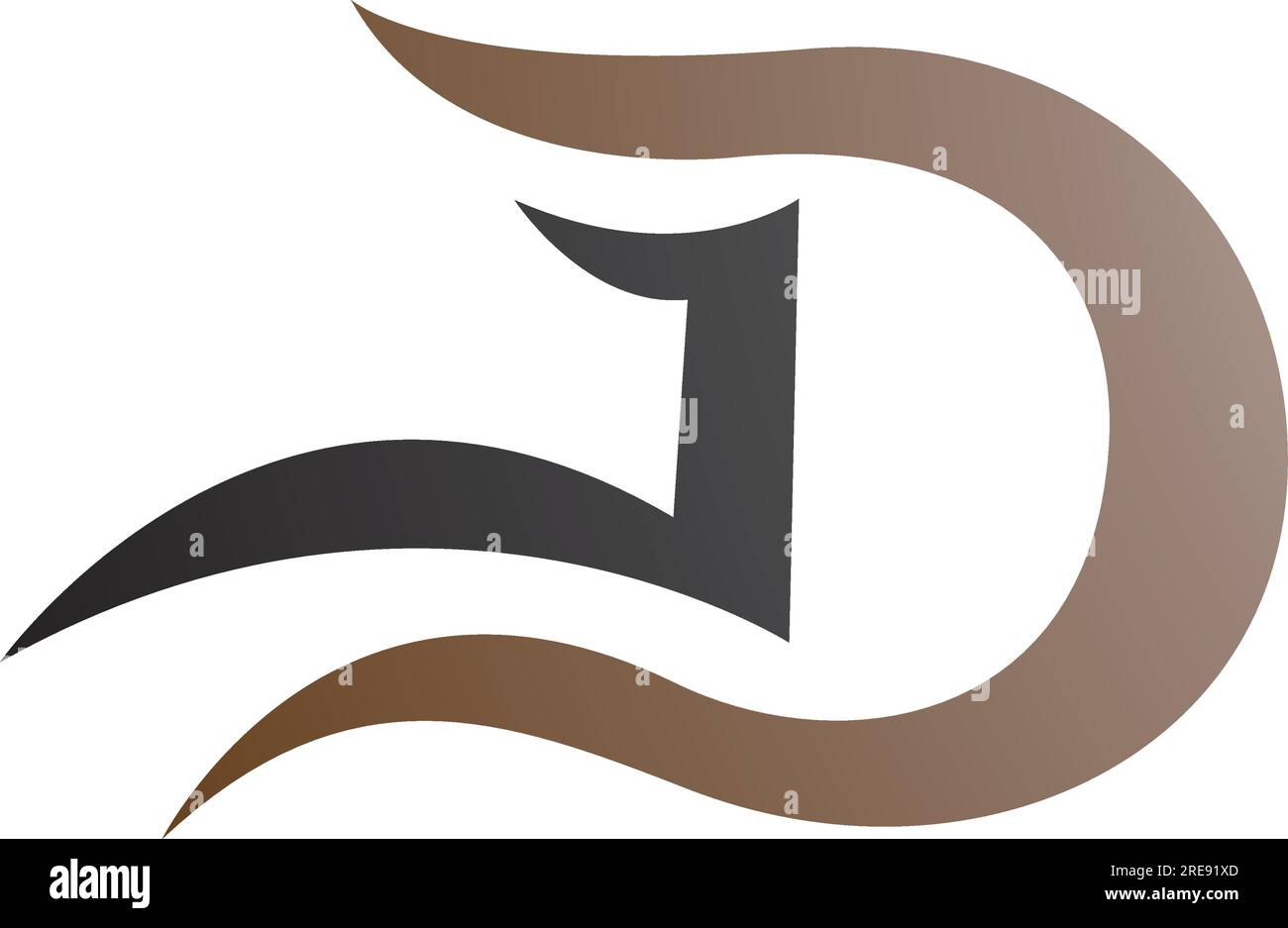 Brown and Black Letter D Icon with Wavy Curves on a White Background ...