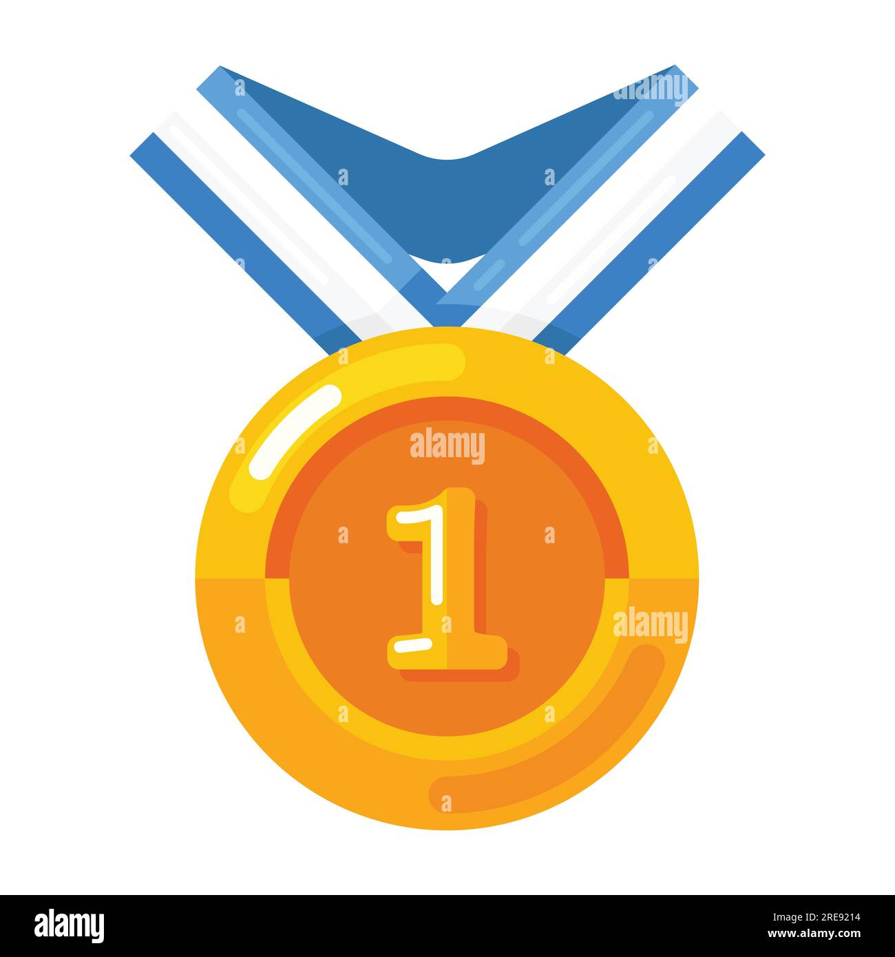 Gold medal with blue ribbon. first prize or award in sports. vector ... Gold medal with blue ribbon. first prize or award in sports. vector ...