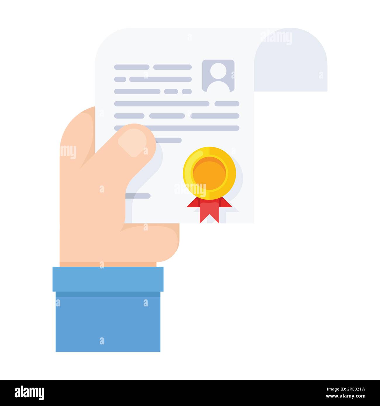 Hand holding winning certificate. certified person or educational document concept. vector ...