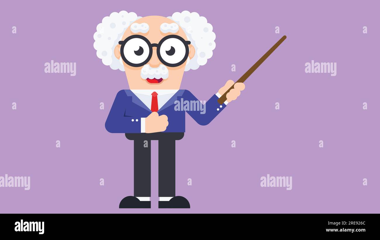 Professor in a suit holding pointer stick. business presentation and ...