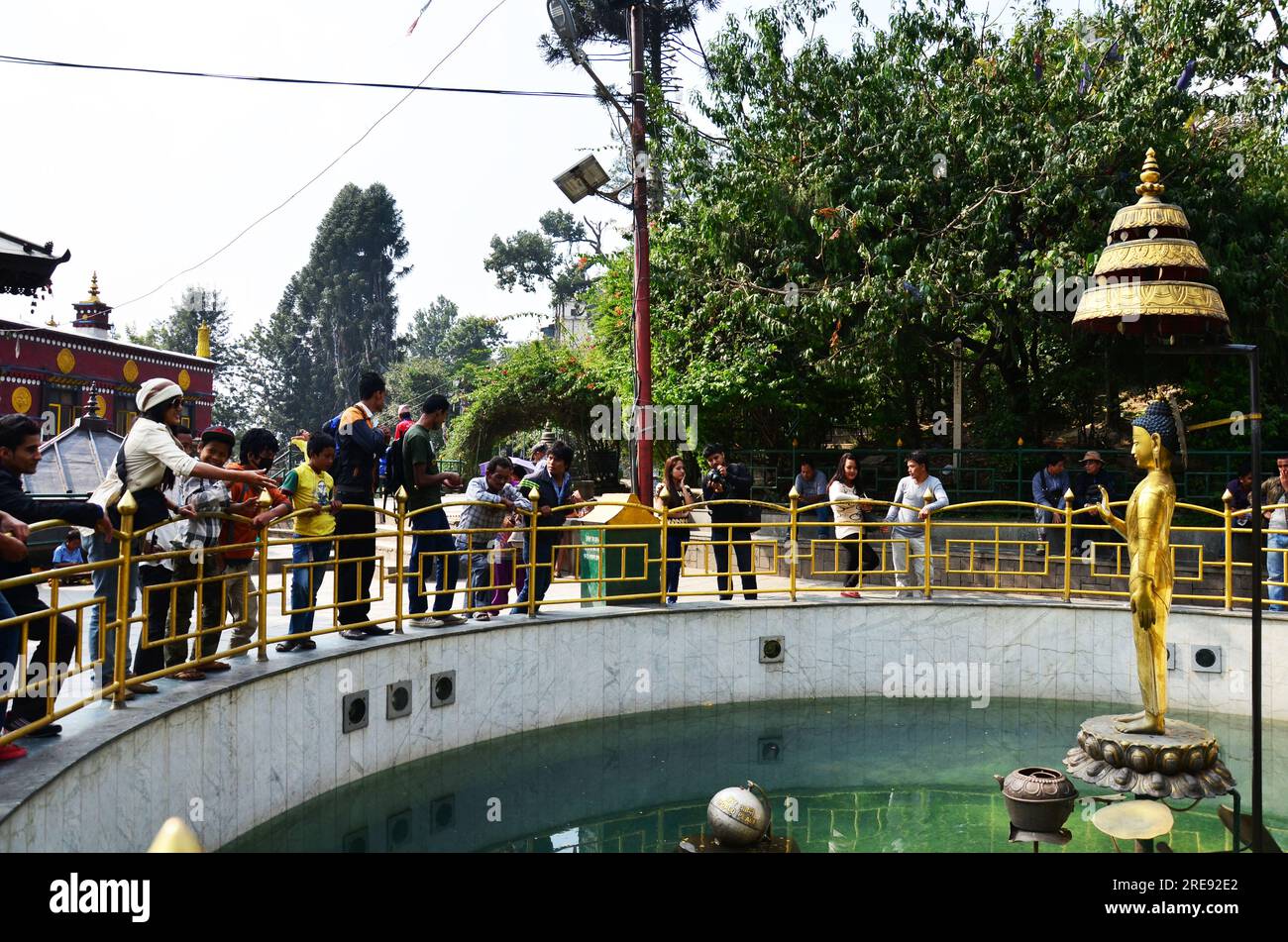 Buddha statue in wishing pond for nepali people foreign traveler throw ...