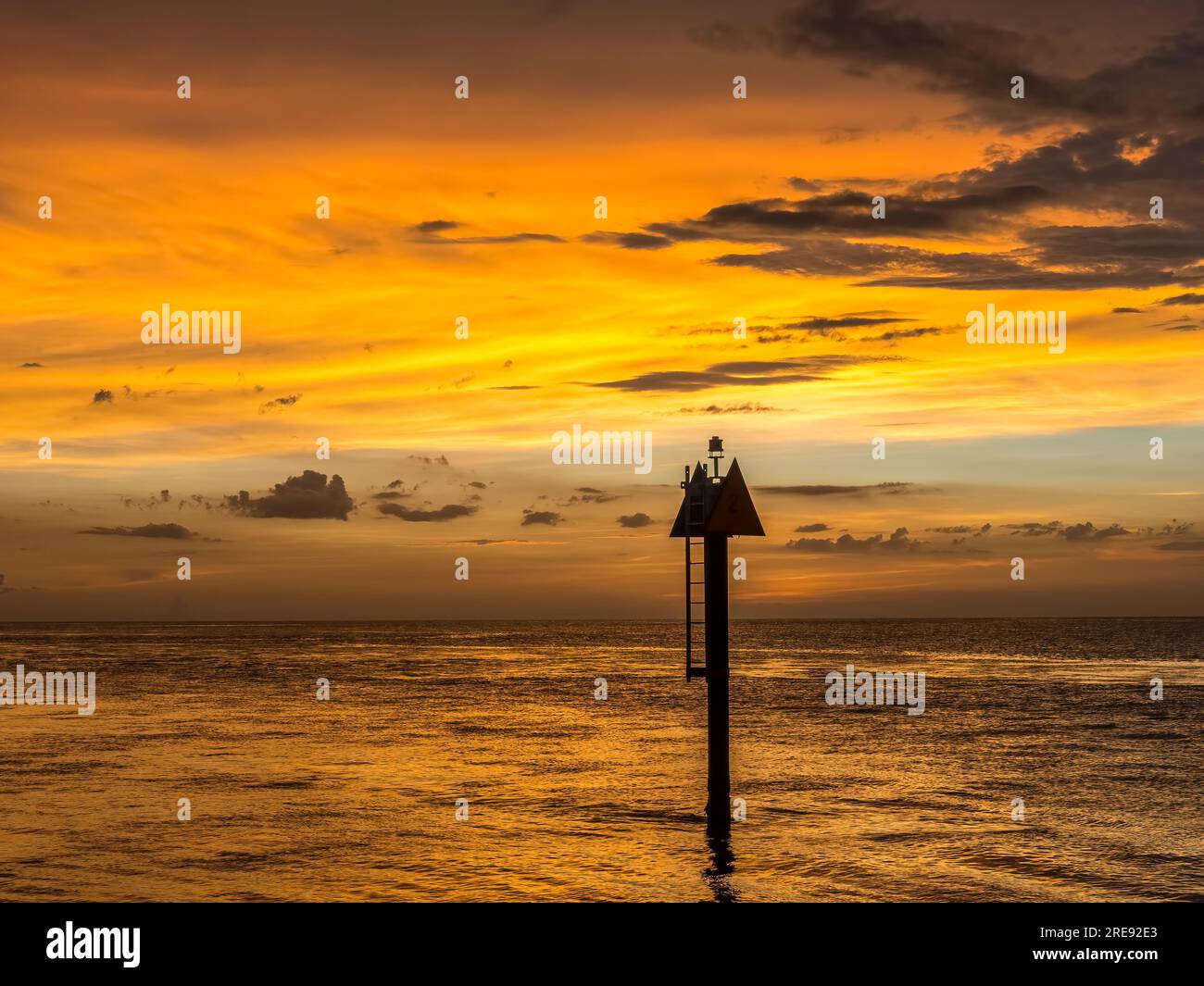 Sunset over the Gulf of Mexiuco at the Venice Jetty on the Intracoastal ...