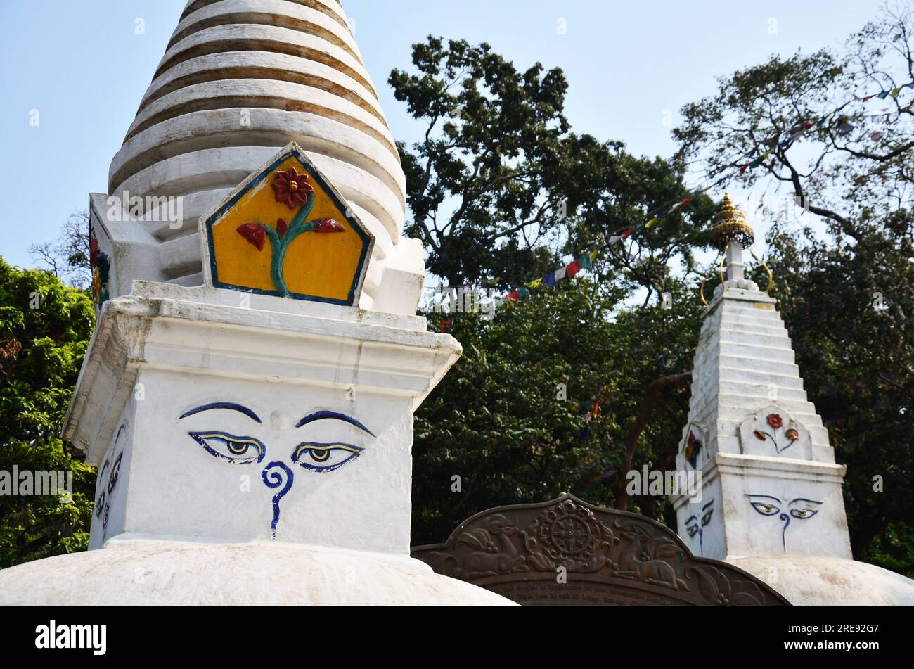 Stupa chedi Swayambhunath pagoda or Swayambu or Swoyambhu or Monkey ...