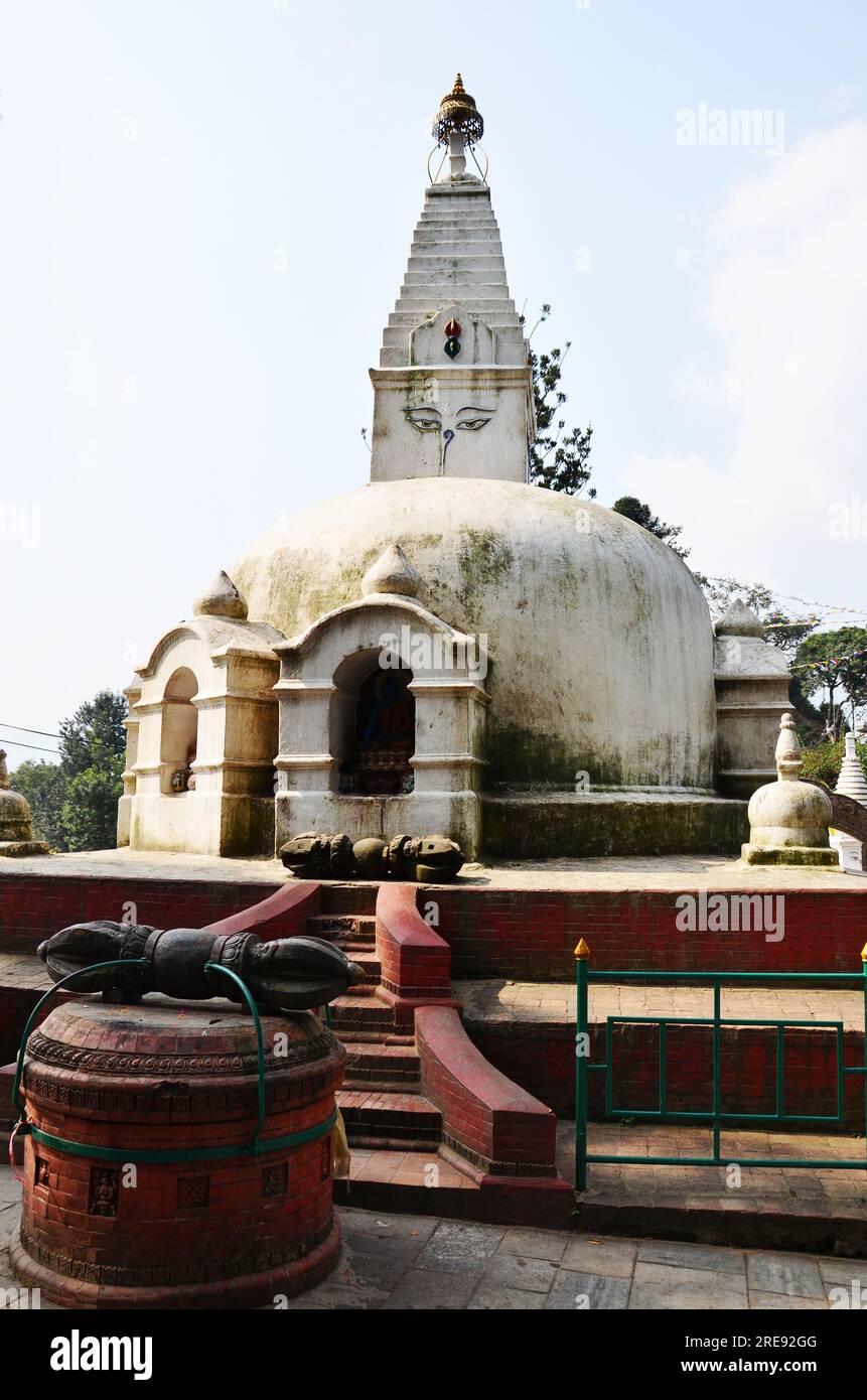 Stupa chedi Swayambhunath pagoda or Swayambu or Swoyambhu or Monkey ...
