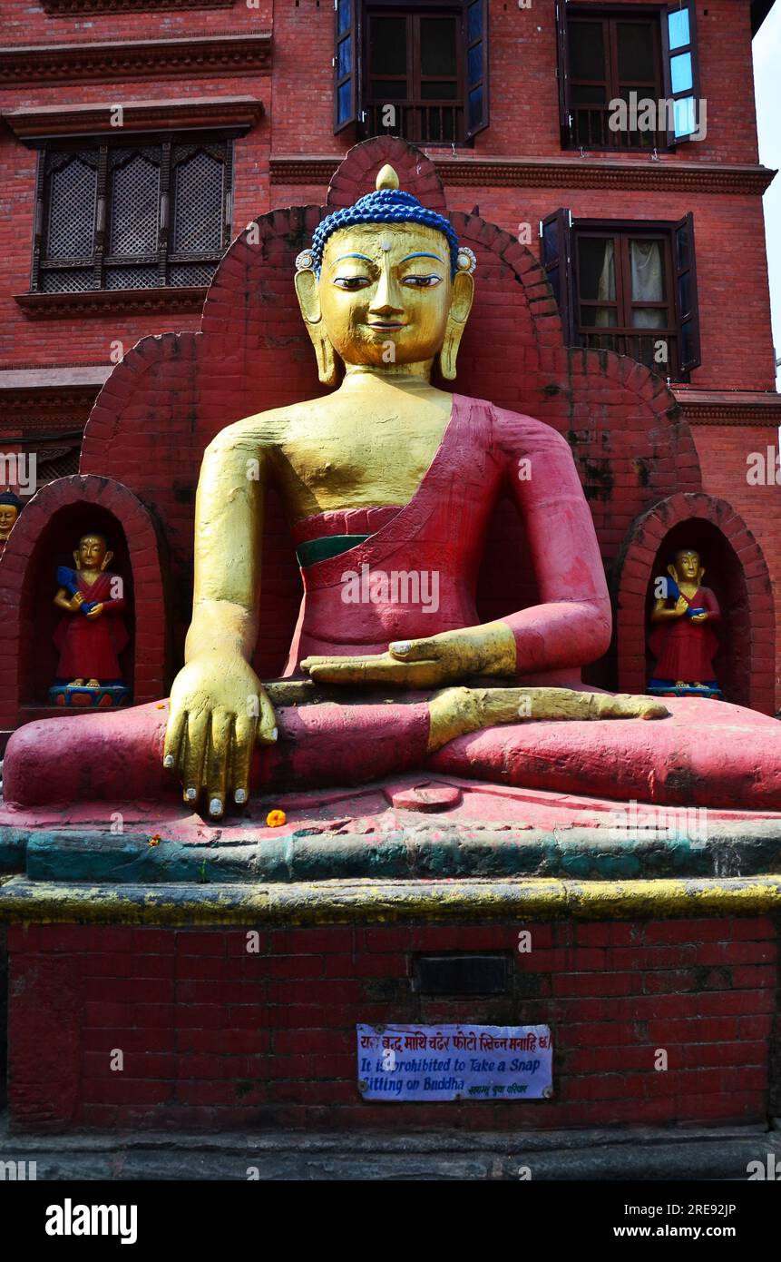 Buddha statue nepalese at Swayambhunath pagoda or Swayambu chedi or ...