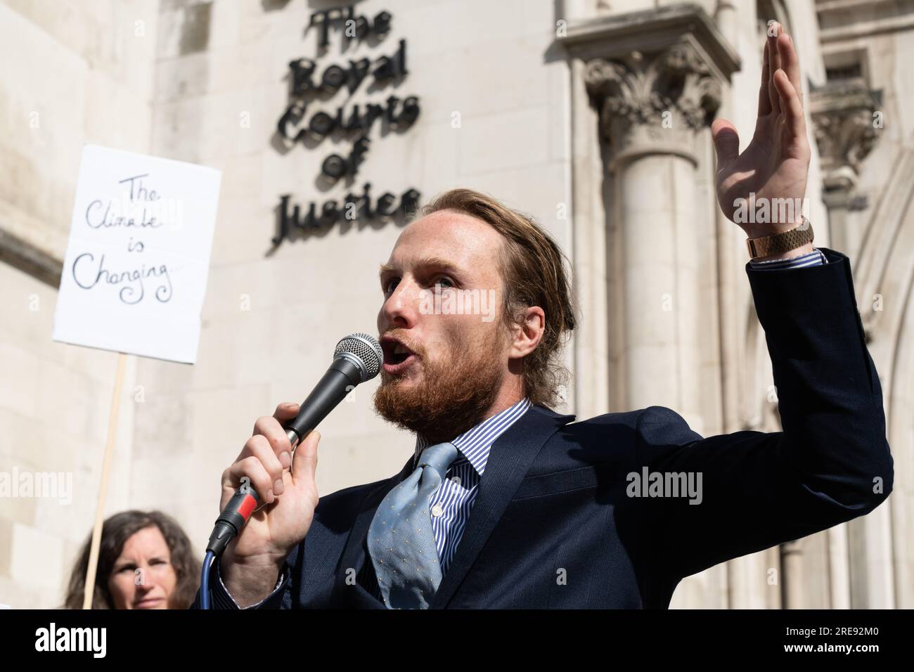 London, UK. 26 July, 2023. Barrister Paul Powlesland addresses ...