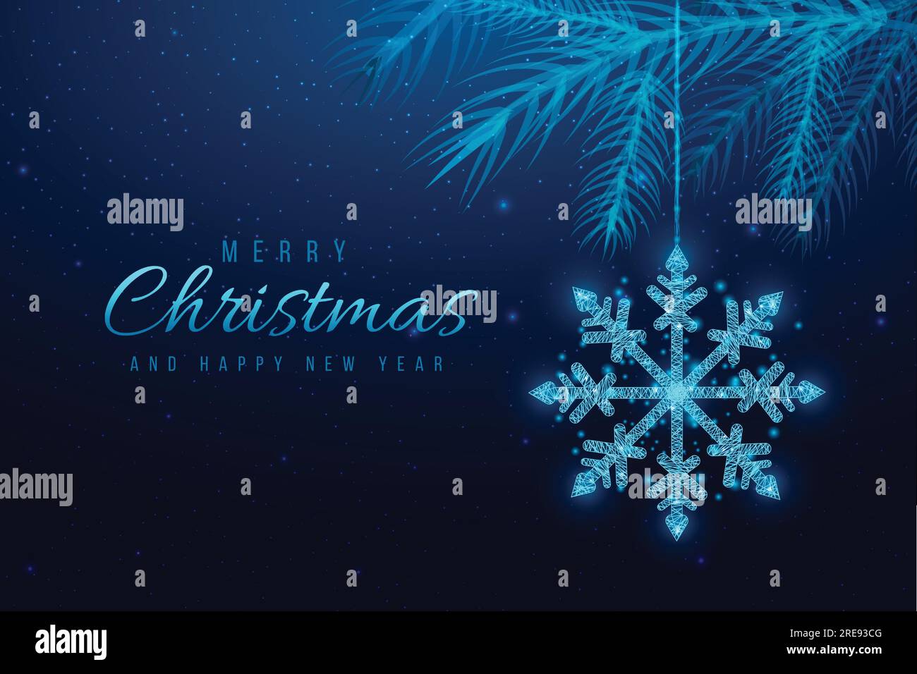 Wireframe snowflake and Christmas tree branches, low poly style. New ...