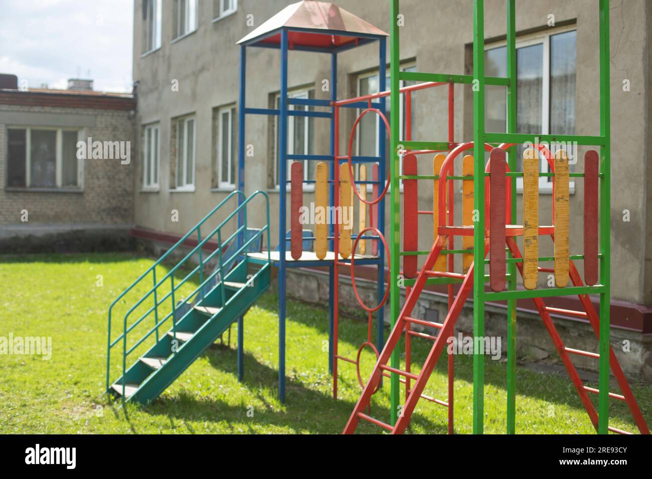 Children's playground in yard. Ladder for game. Children's area. Gaming ...