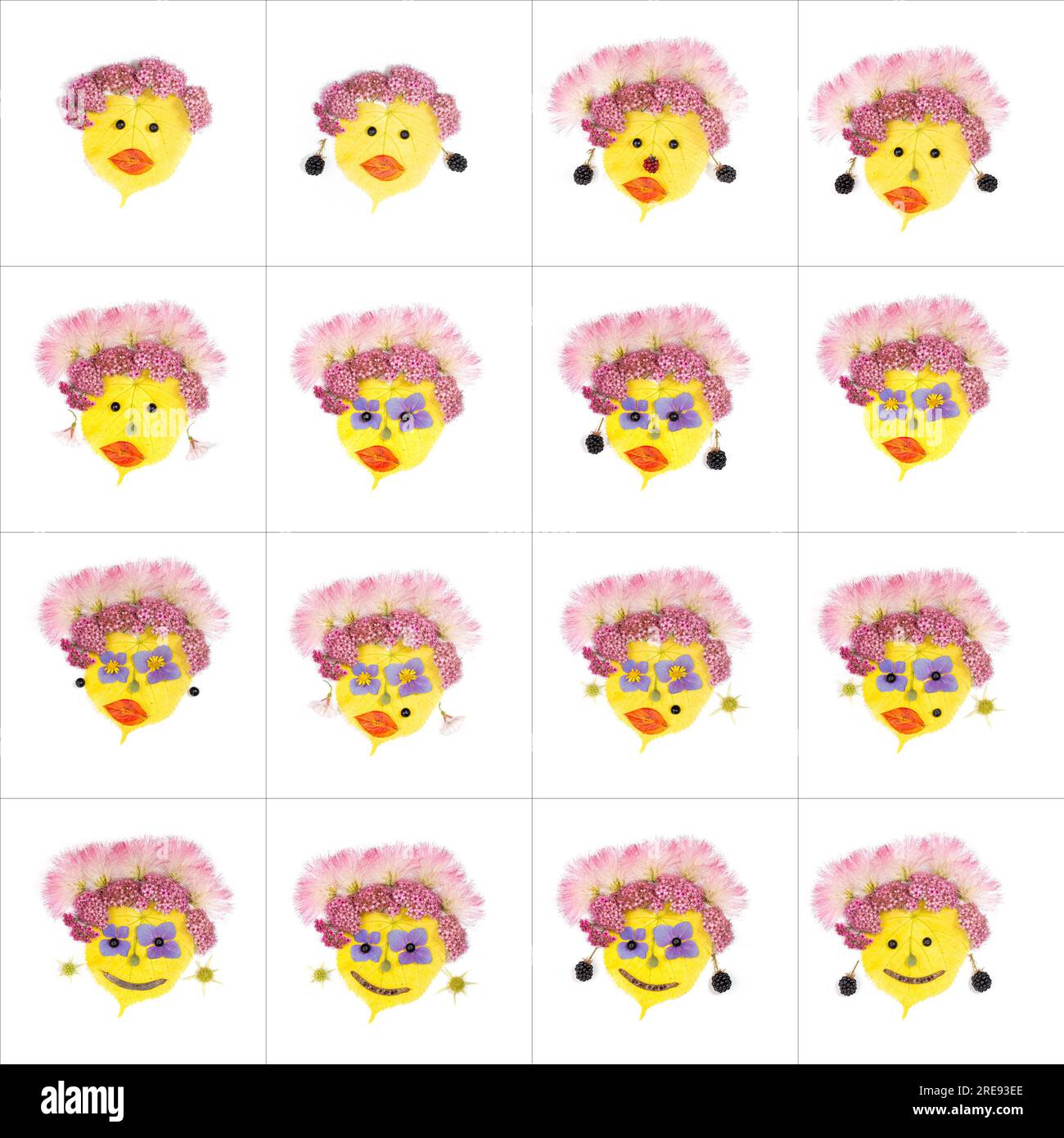 autumn nature craft for kids, flower mask made of leaf, top view ...