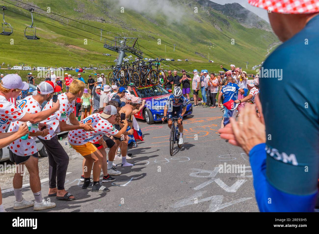 Col du Tourmalet, France - July 06 2023: Julian Alaphilippe climbig the ...