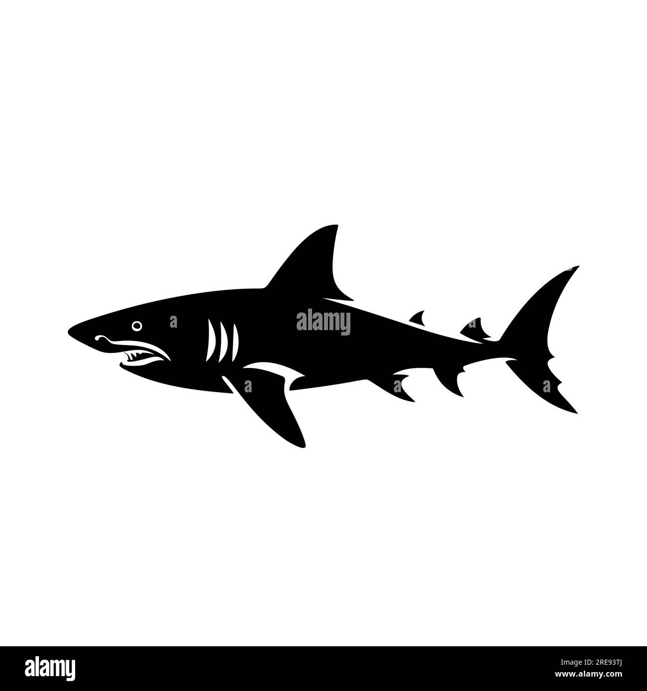 Vector illustration of a black silhouette shark. Isolated white ...