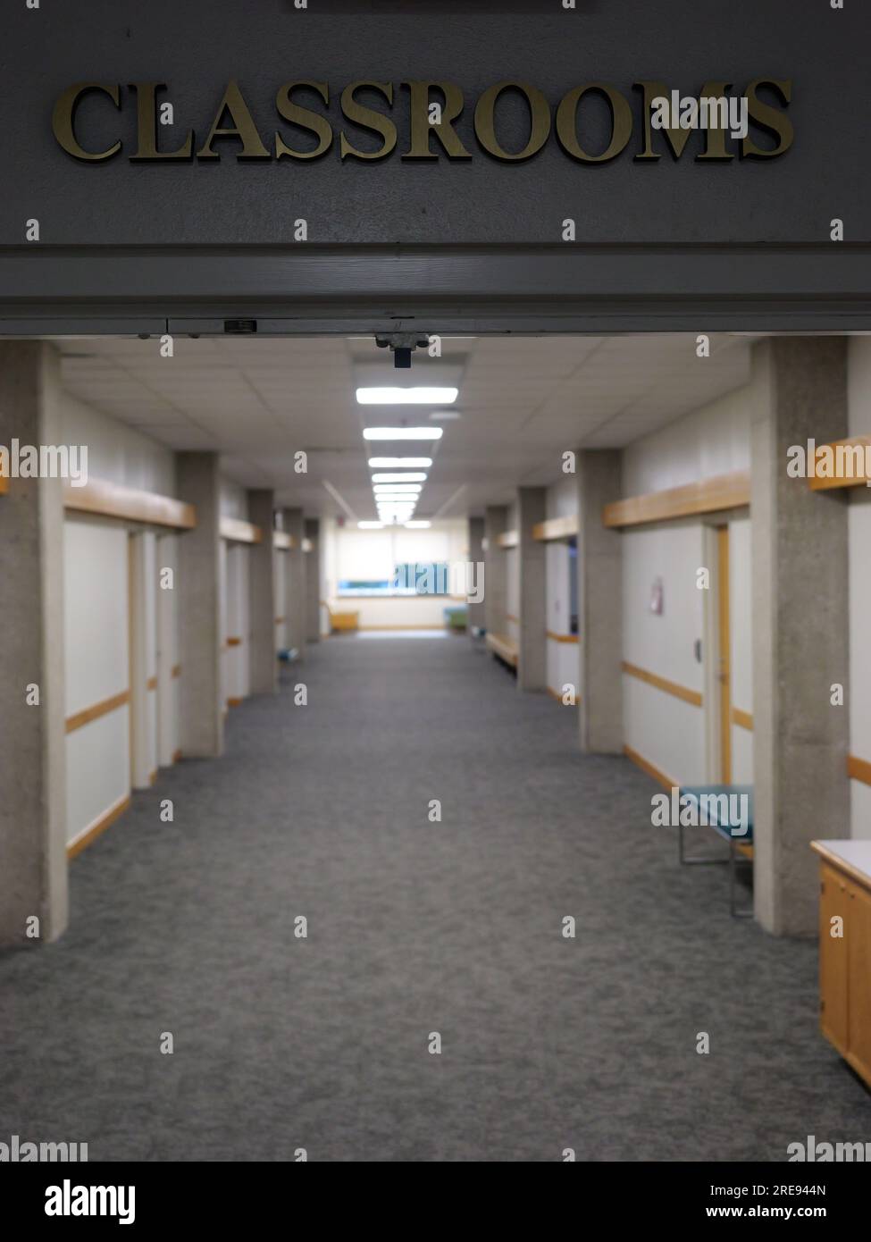 Generic Empty School Classroom Hallway - Portrait Orientation Stock ...