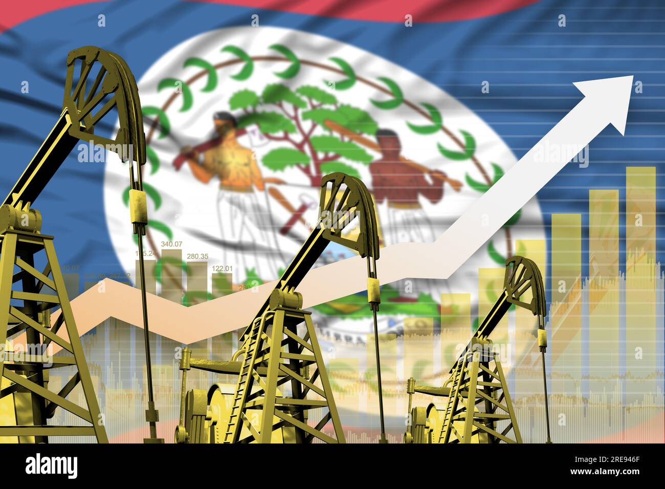 Belize oil industry concept, industrial illustration - rising up chart ...