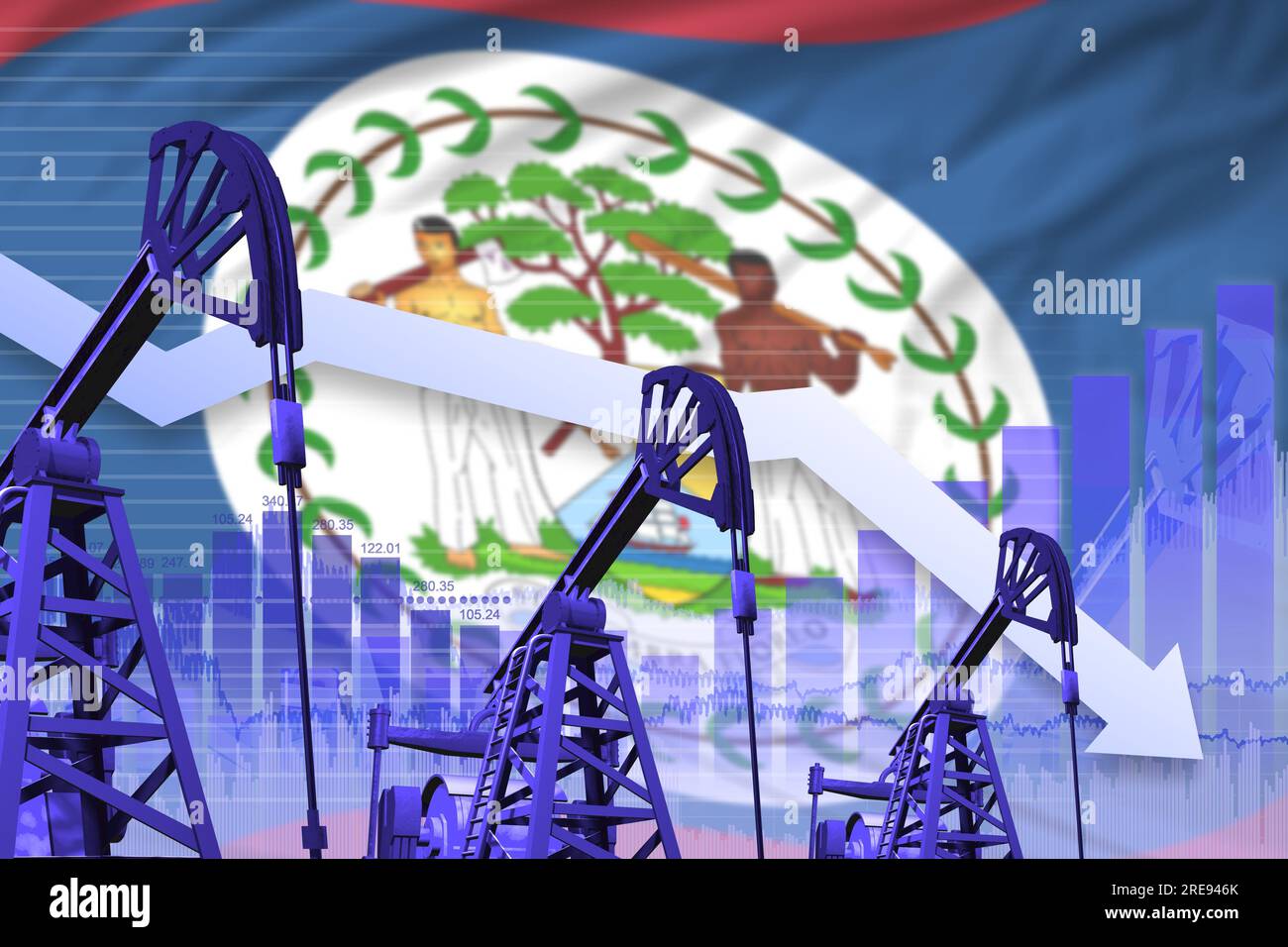 Belize oil industry concept, industrial illustration - lowering down ...