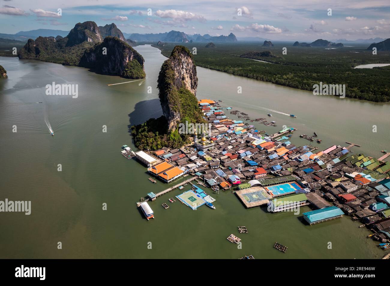 Aerial view of Panyee island in Phang Nga, Thailand. Floating muslim ...