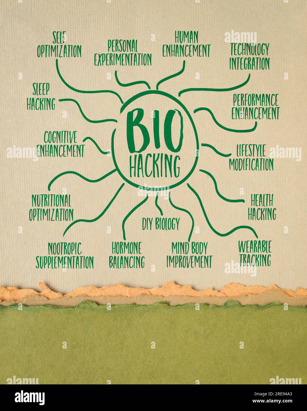 biohacking infographics or mind map sketch on art paper, personal ...