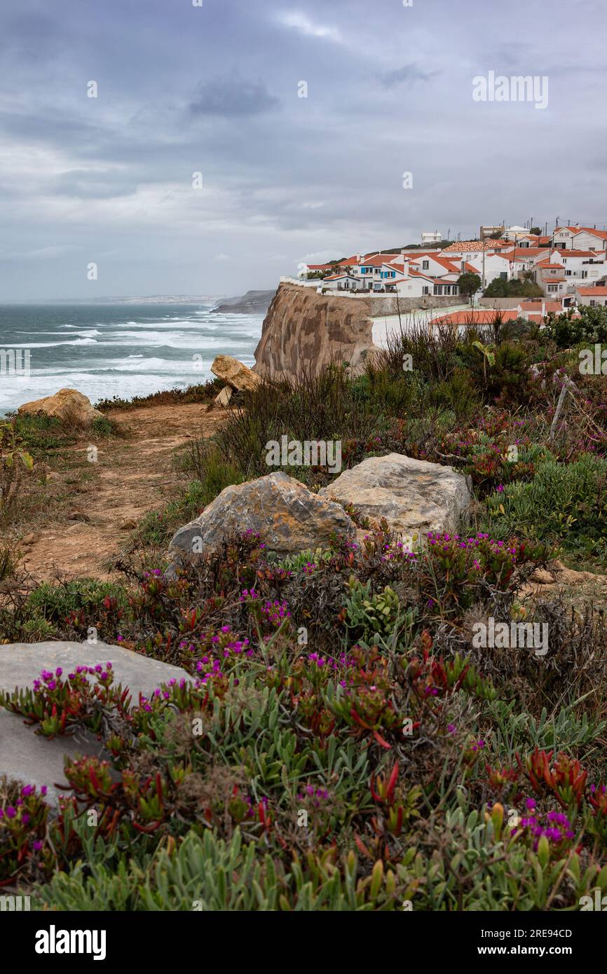 Elevated cliffs of the beautiful Azenhas do Mar coast, located in ...