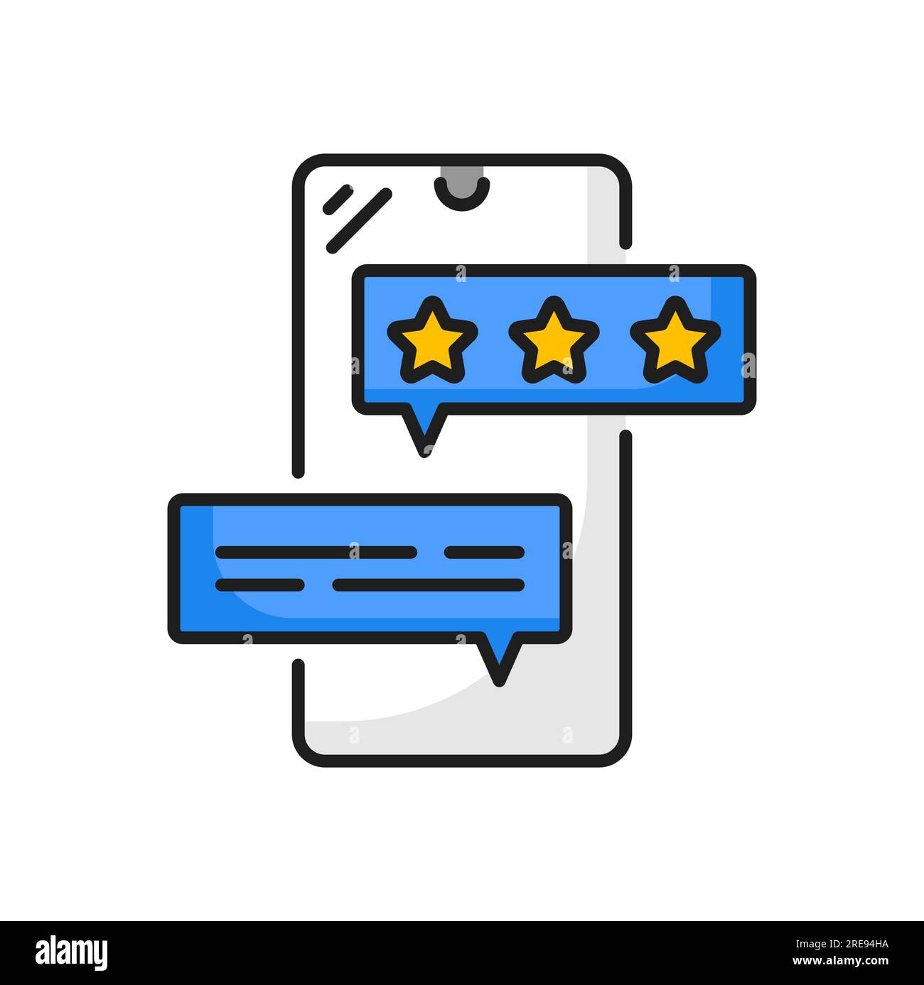 Quality rating star bubbles on mobile phone icon, customer review and ...