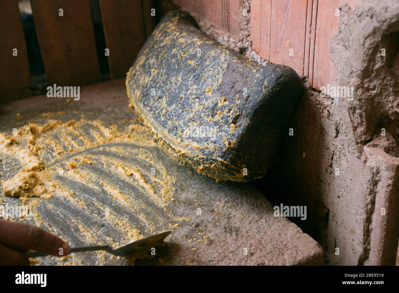 Preparing Peruvian yellow chili, also called aji amarillo sauce with a ...