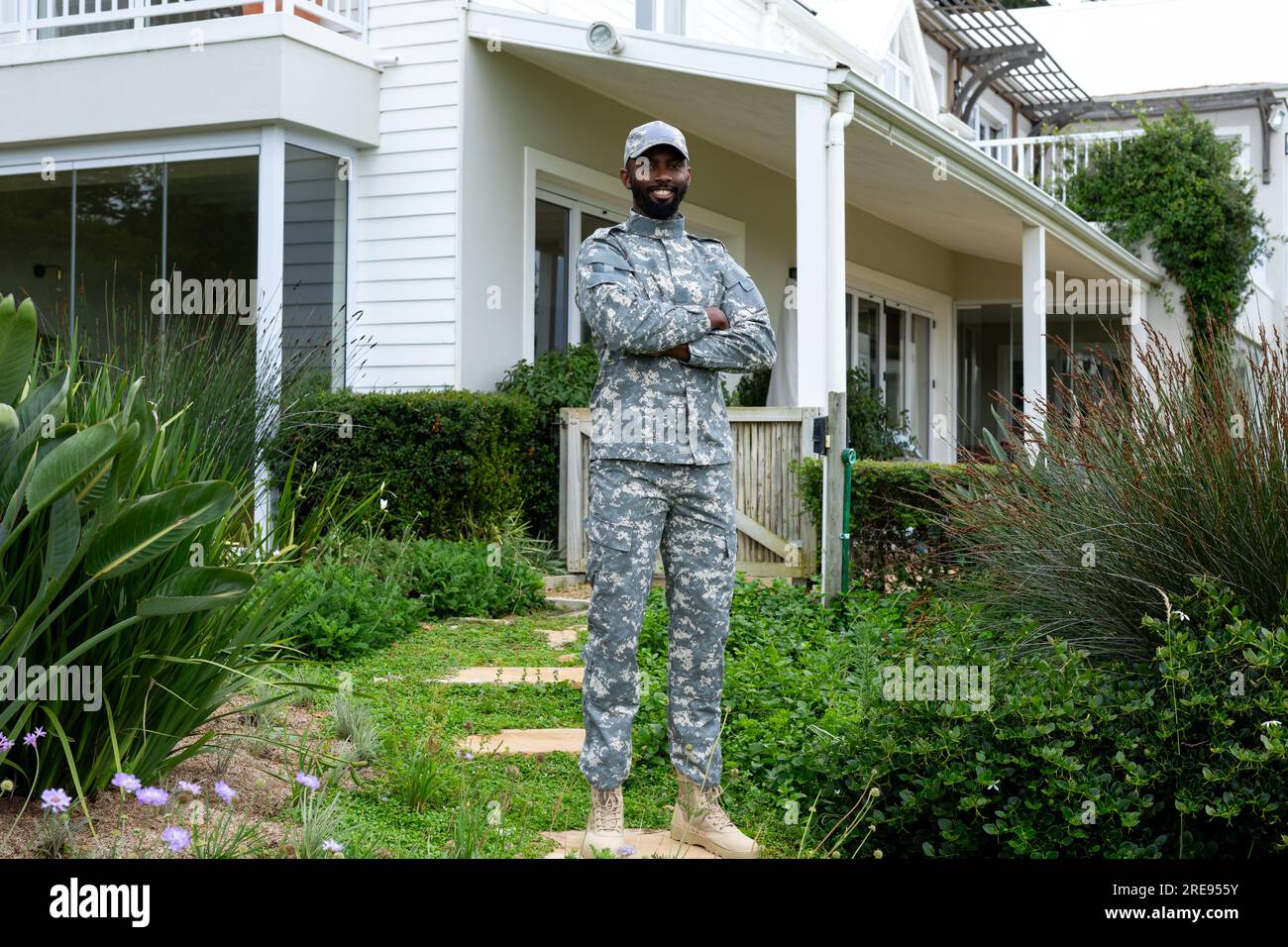 Portrait of happy african american male soldier wearing military ...