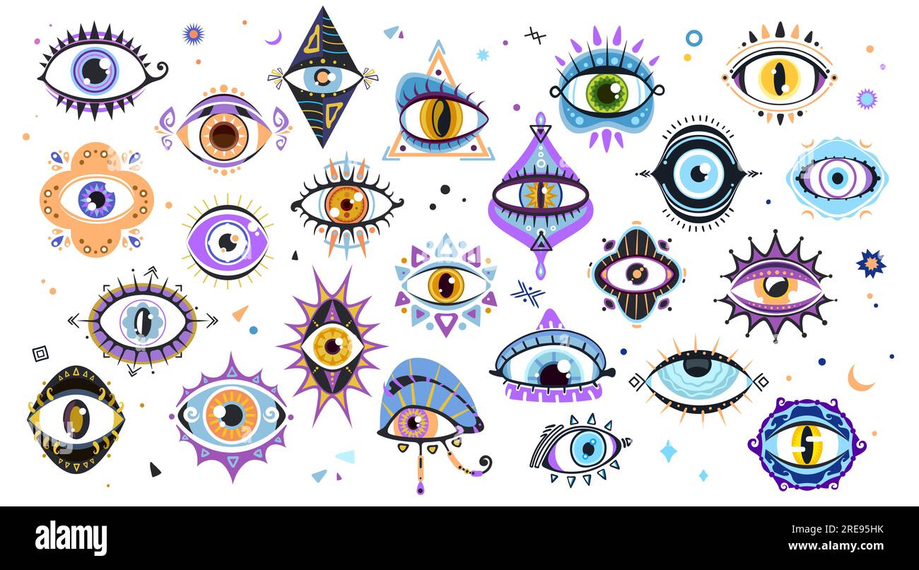 Magical witchcraft eyes, magic symbols of mystic and esoteric talismans ...