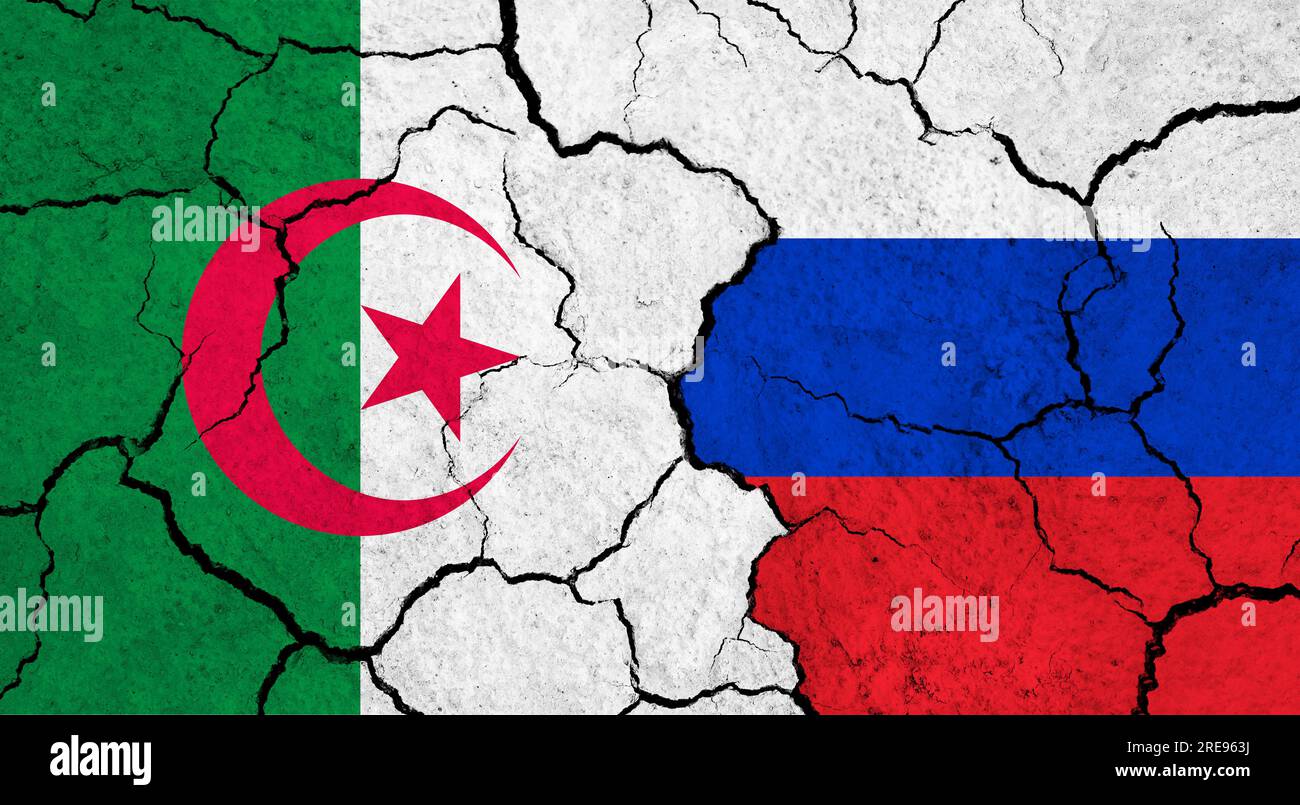 Flags of Algeria and Russia on cracked surface - politics, relationship ...