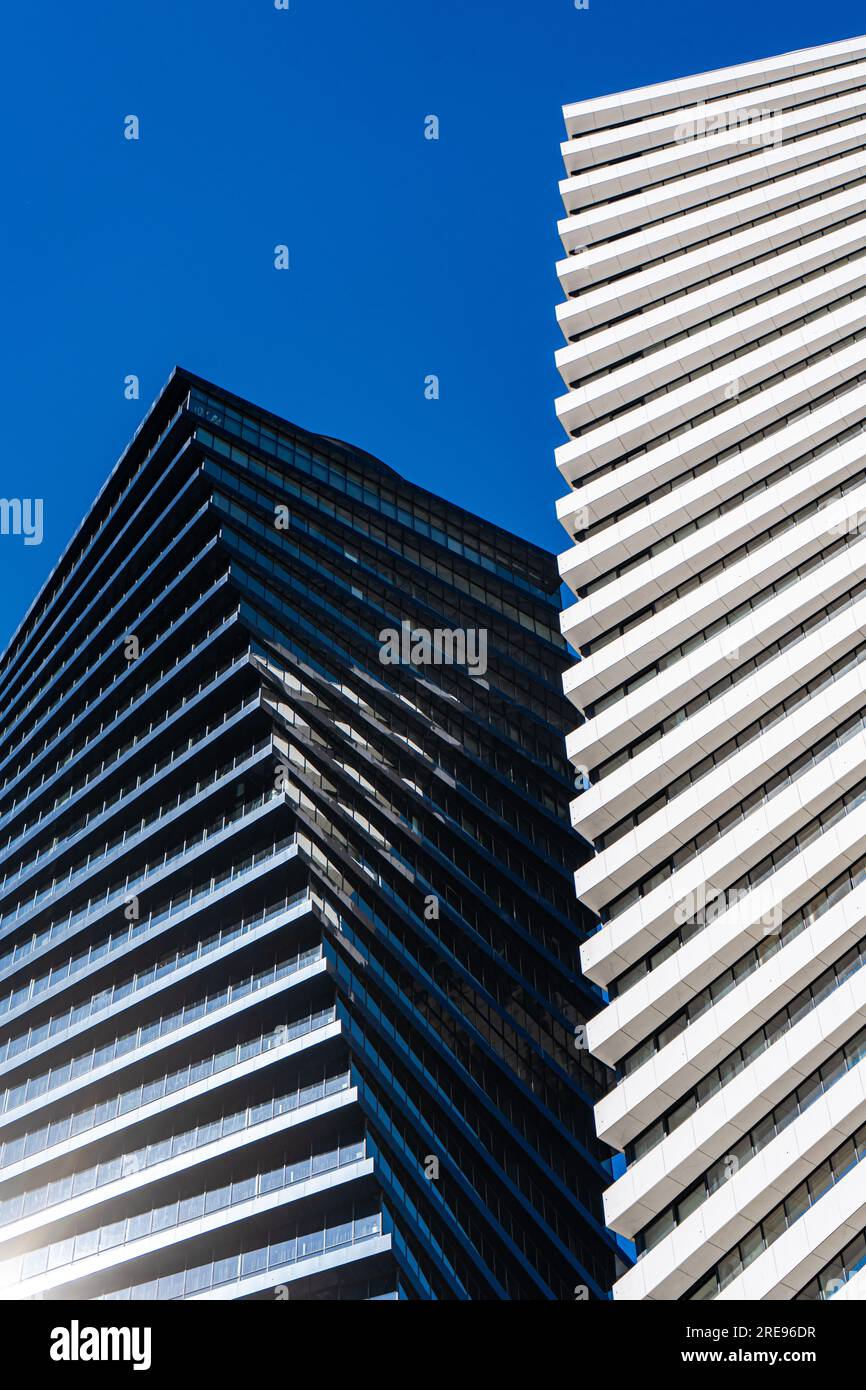 From below modern architecture of business downtown of Tbilisi city ...