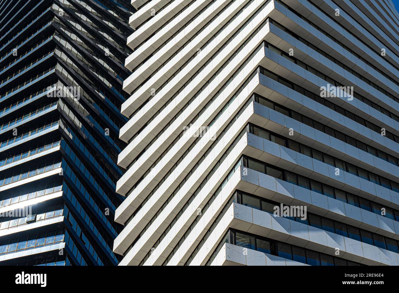 From below modern architecture of business downtown of Tbilisi city ...
