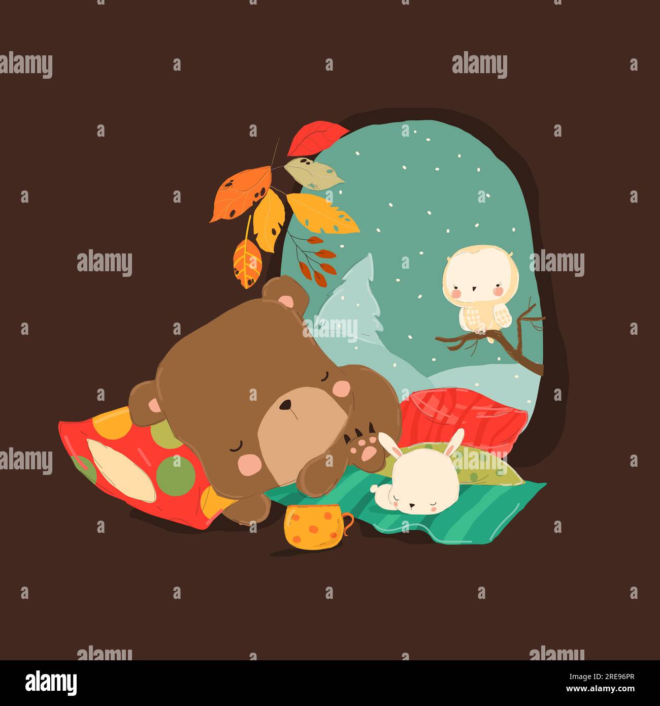 Cute Bear sleeping with Little Rabbit in Den Stock Vector Image & Art ...