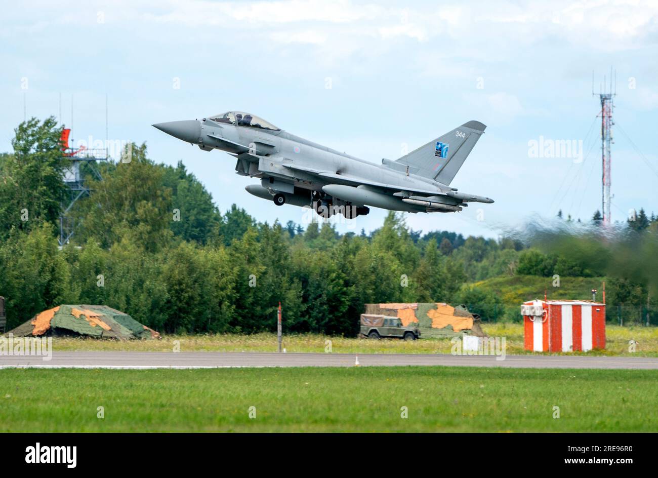 An RAF Typhoon jet takes off on a training exercise at Amari Airbase in ...