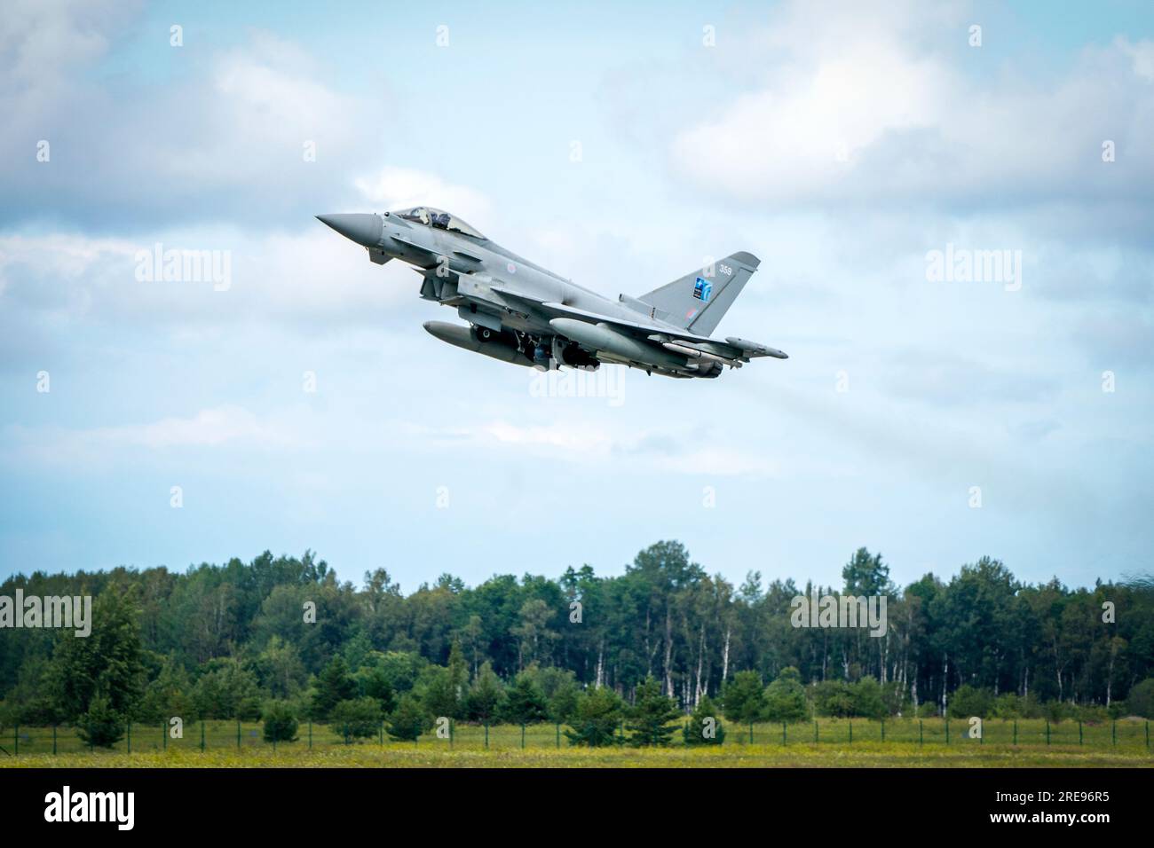 An RAF Typhoon jet takes off on a training exercise at Amari Airbase in ...