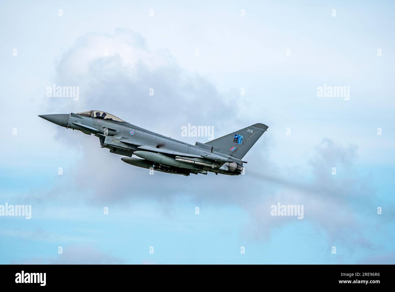 An RAF Typhoon jet takes off on a training exercise at Amari Airbase in ...