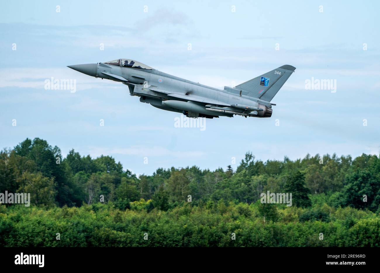 An RAF Typhoon jet takes off on a training exercise at Amari Airbase in ...