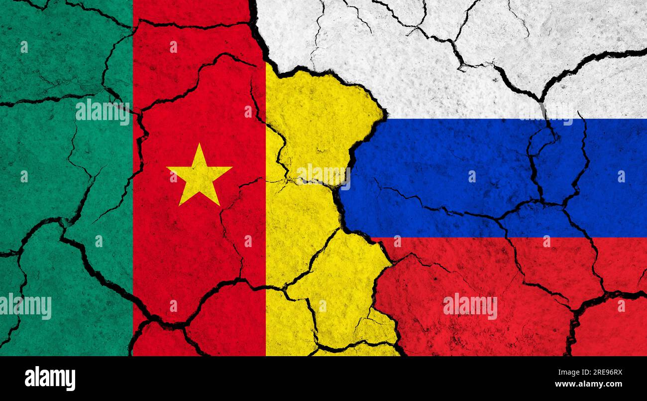 Flags of Cameroon and Russia on cracked surface - politics ...