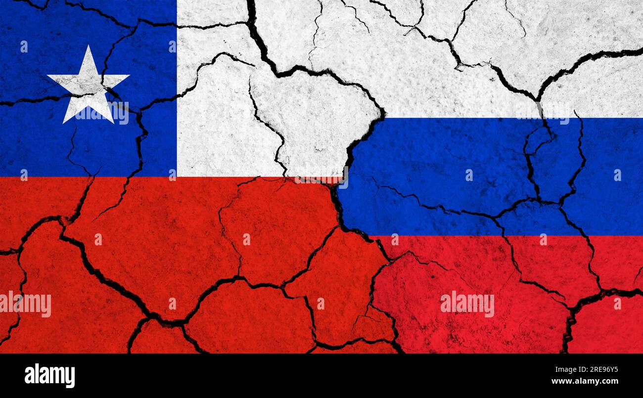 Flags of Chile and Russia on cracked surface - politics, relationship ...