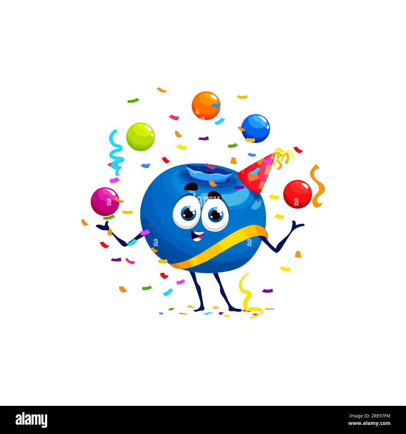 Cartoon blueberry character on birthday holiday, vector funny berry ...