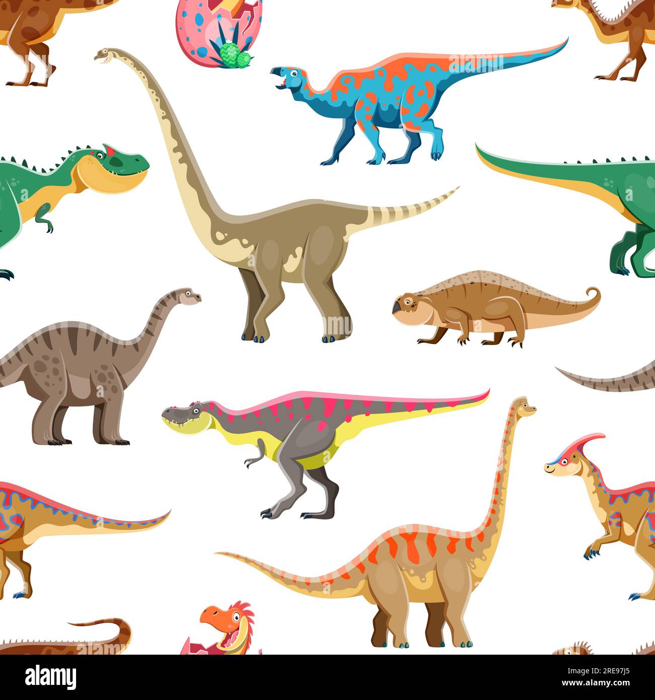 Funny dinosaur cartoon characters seamless pattern. Fabric vector ...